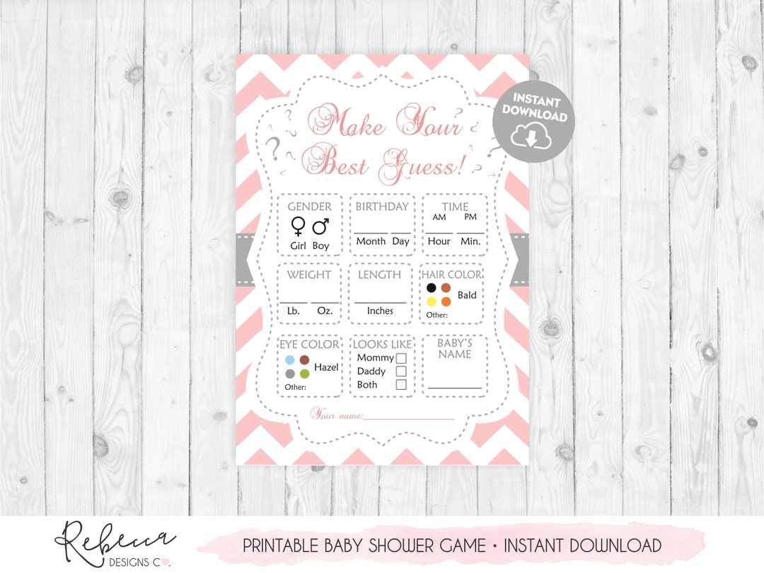 Baby Shower Predictions Girl Pink Baby Guessing Game Baby Guesses ...