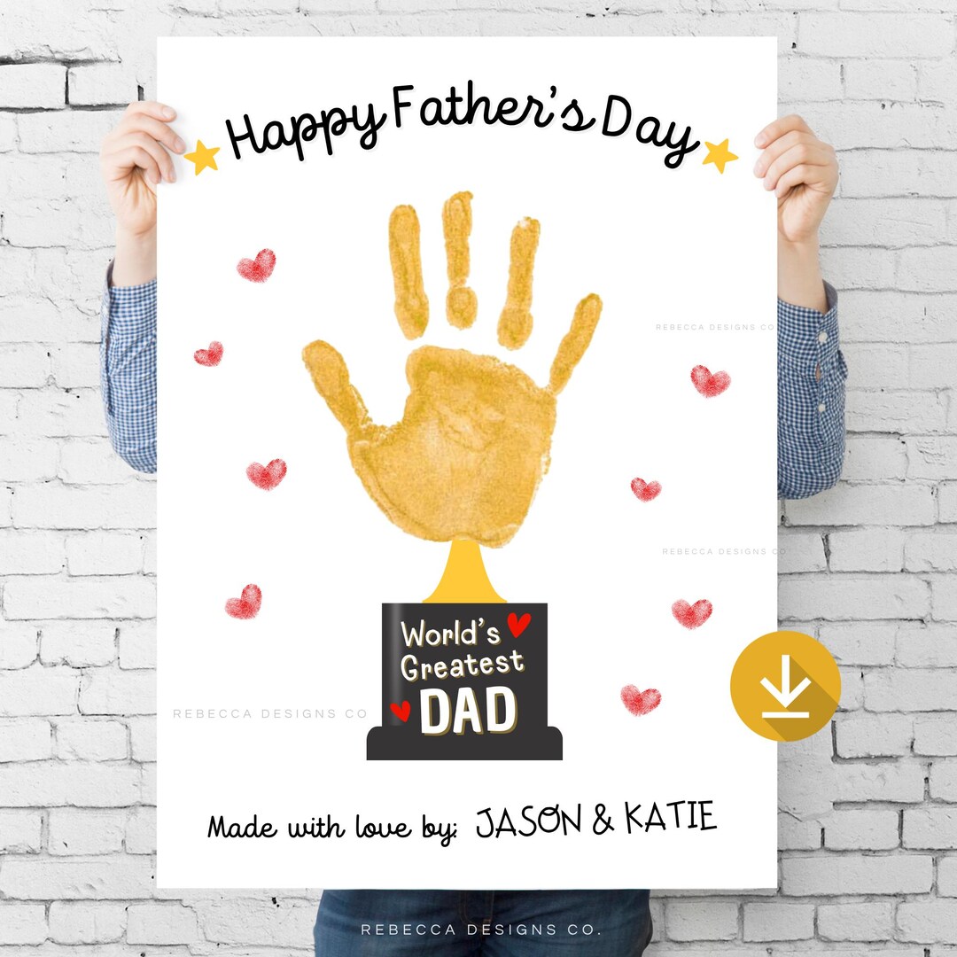 Father's Day Handprint Best Dad Trophy Keepsake Handprint Craft ...