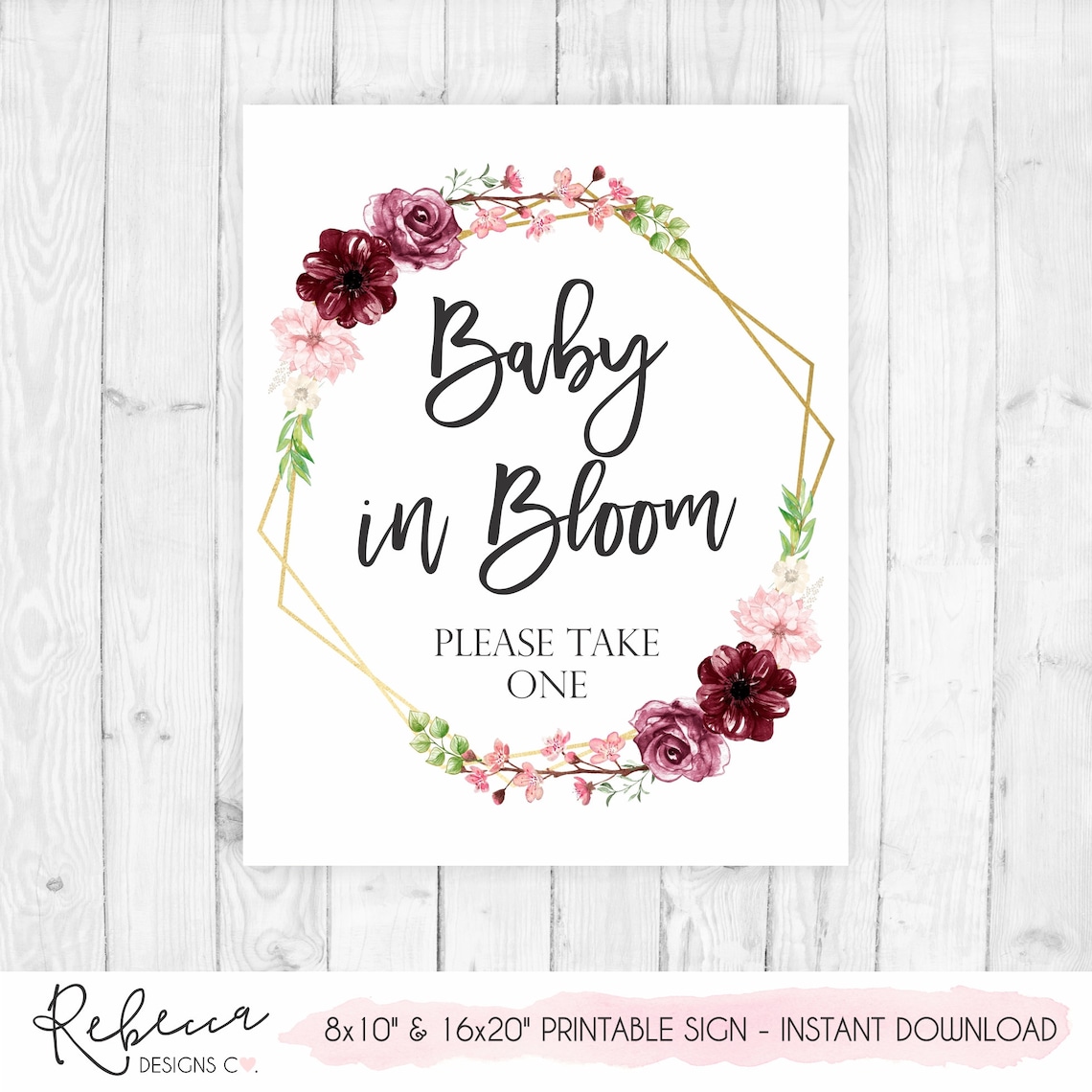 Baby in bloom sign printable succulent favors baby shower sign | Etsy