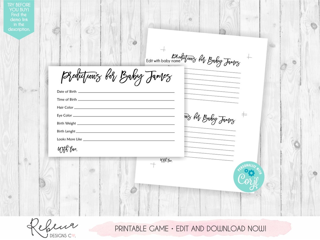 Minimalist Baby Predictions Game Editable Baby Shower Activity Guess ...