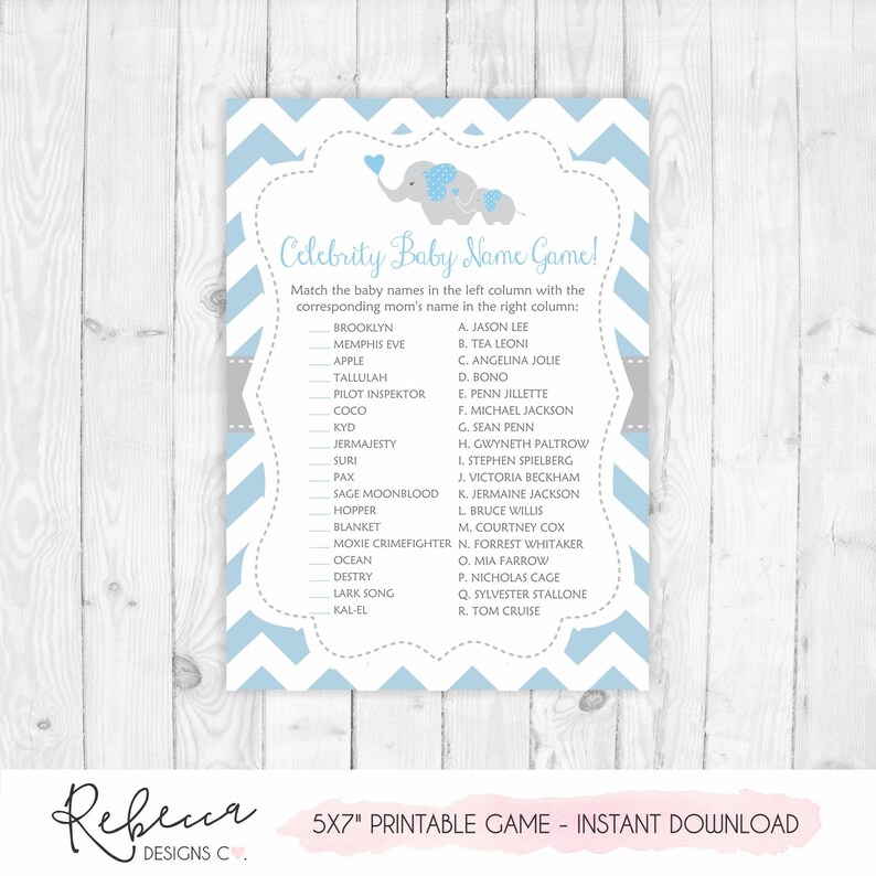 Elephant Baby Shower Game Celebrity Game Celebrity Babies Boy - Etsy