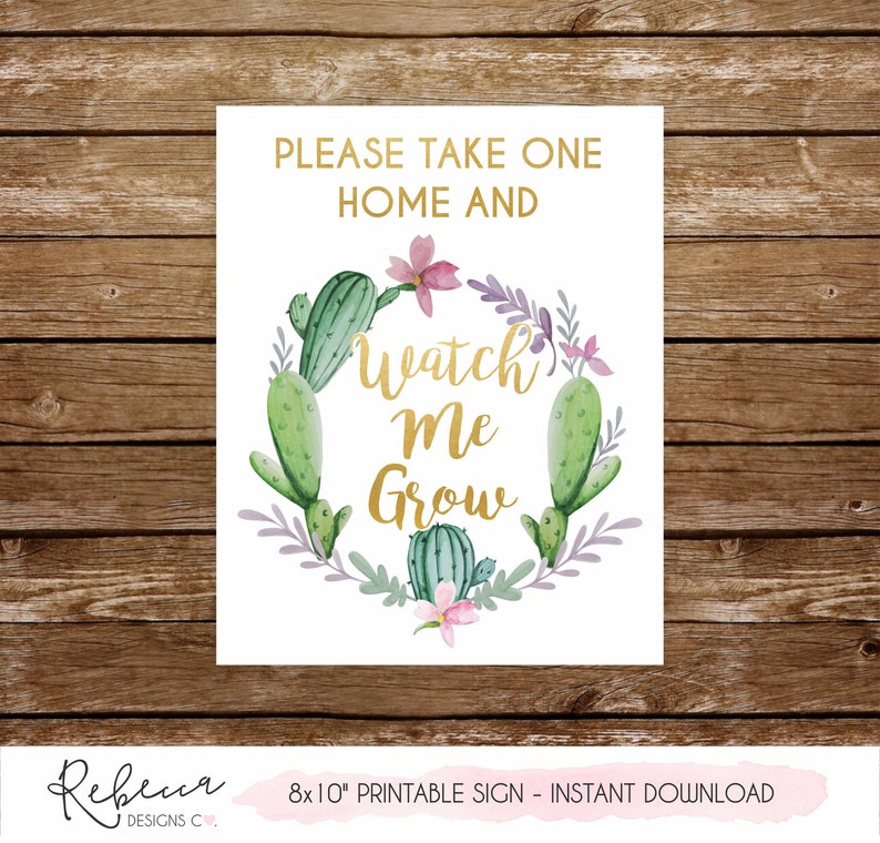 Watch Me Grow Sign Printable Succulent Favors Baby Shower Sign - Etsy