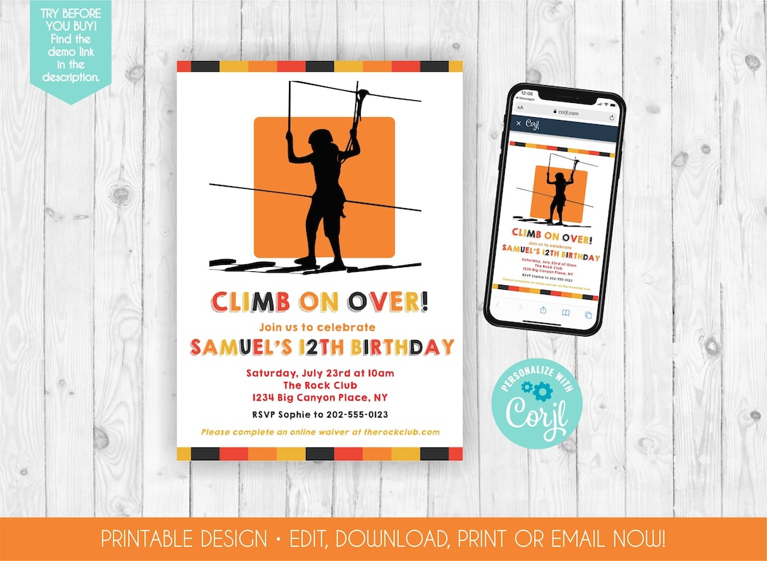 Obstacle Course Invitation Boy Zipline Invitation Ropes Course Birthday ...