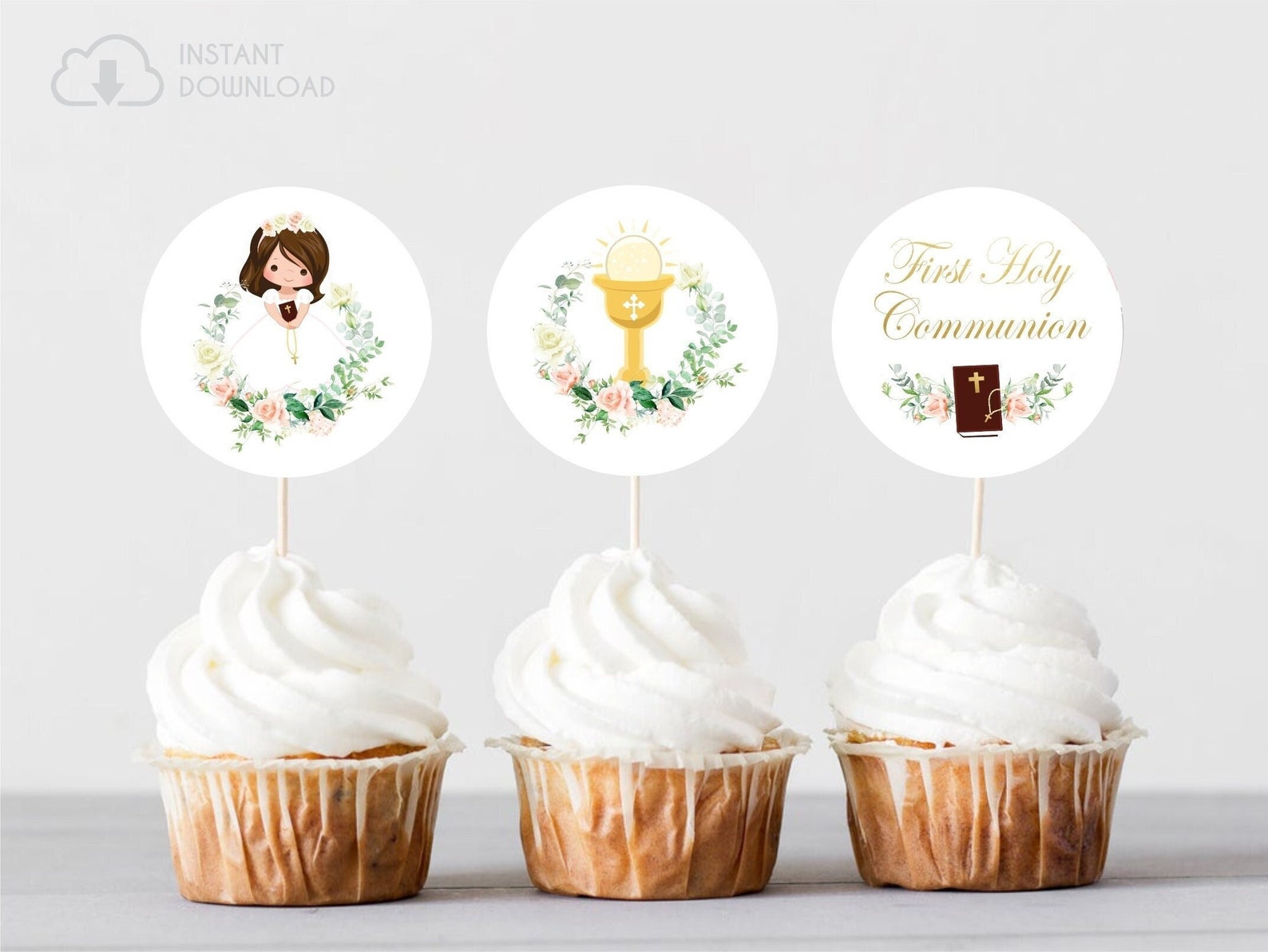 First Communion Cupcake Toppers Printable Communion Toppers - Etsy
