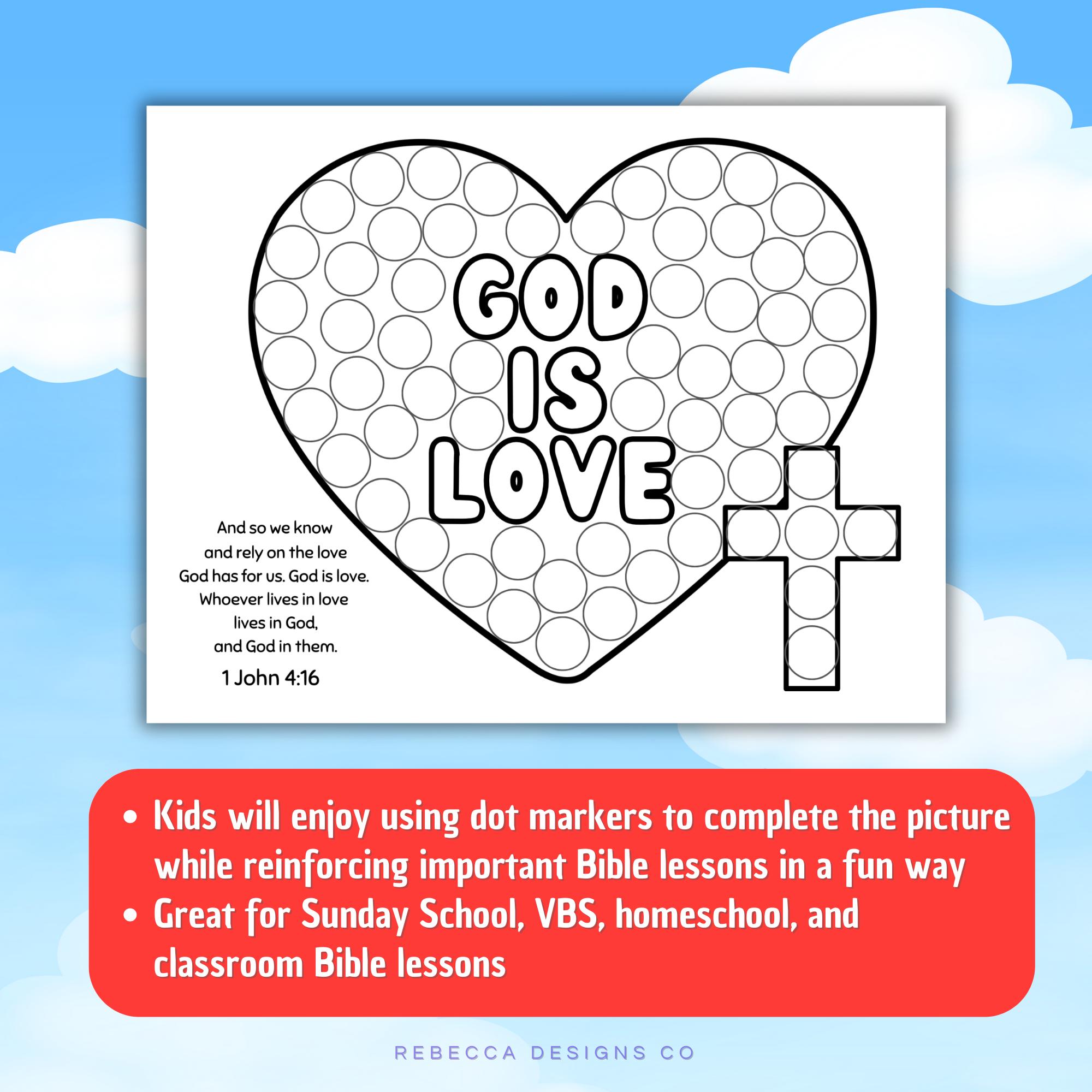 God is Love Dot Marker Printable Bible Verse Craft Valentine’s Day Dot ...