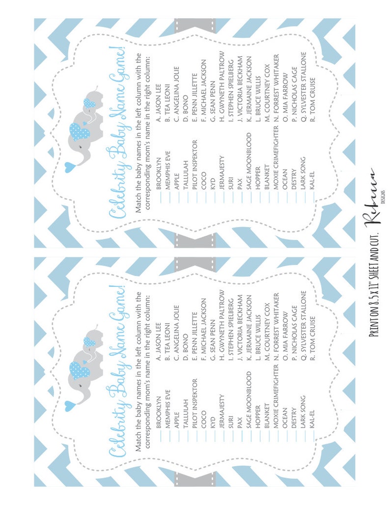 Elephant Baby Shower Game Celebrity Game Celebrity Babies Boy - Etsy