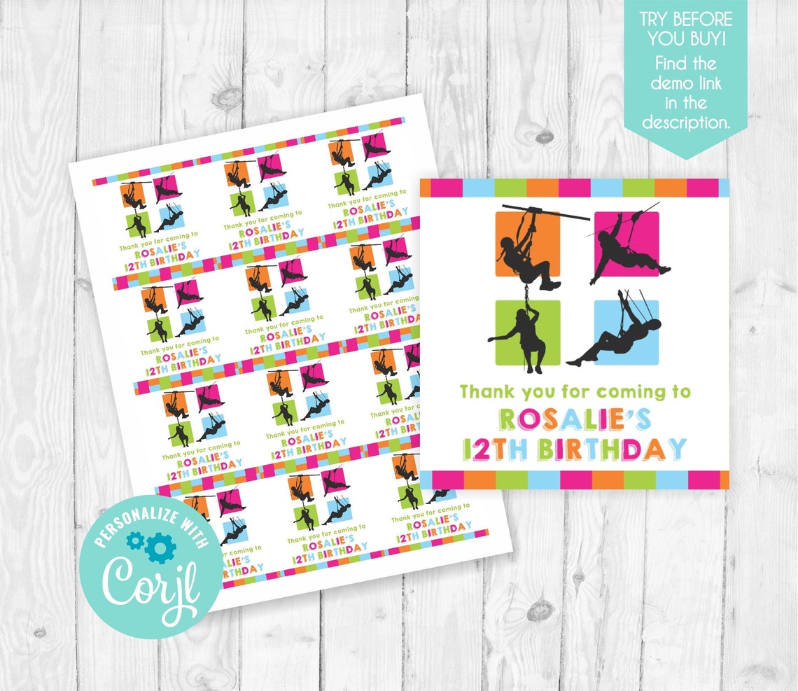 Zipline Tags Zipline Favor Tags Zipline Template Stickers - Etsy