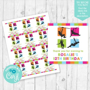 Zipline Tags Zipline Favor Tags Zipline Template Stickers Birthday Zip ...