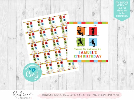Obstacle Course Stickers Printable Ropes Course Favor Tags Zipline ...