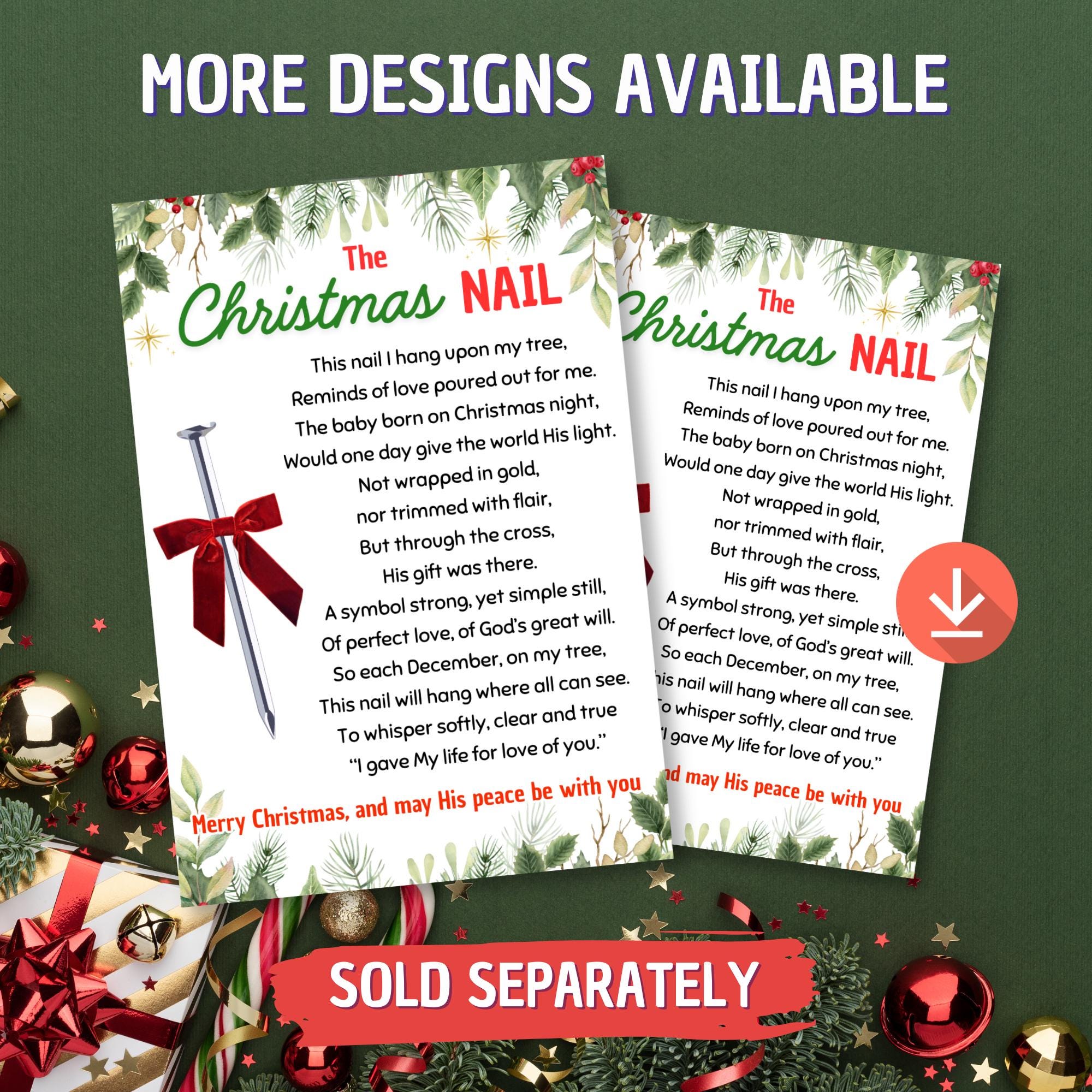 The Christmas Nail Ornament Tag Nail Ornament Card Christmas Poem ...