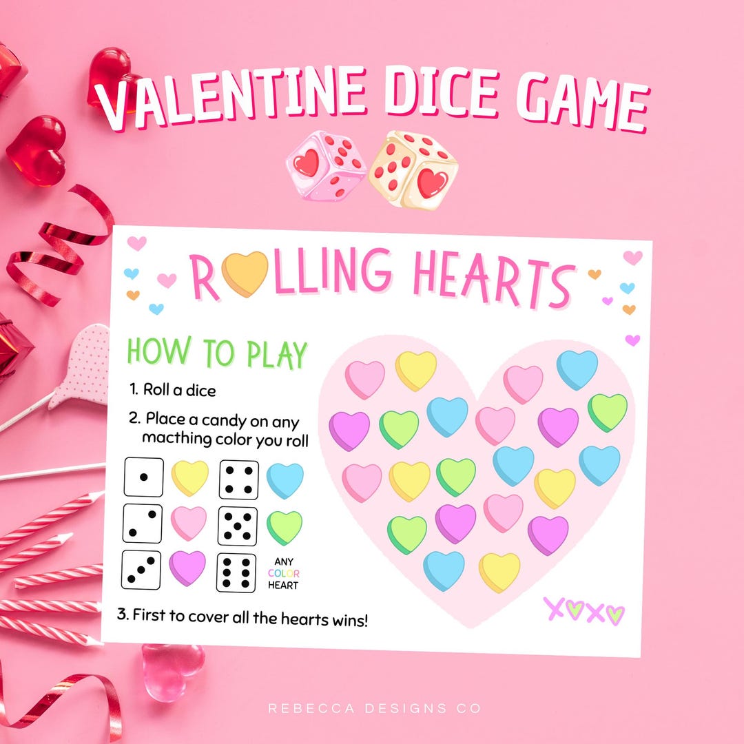 Valentine's Day Candy Game Valentine Games for Kids Printable Rolling ...