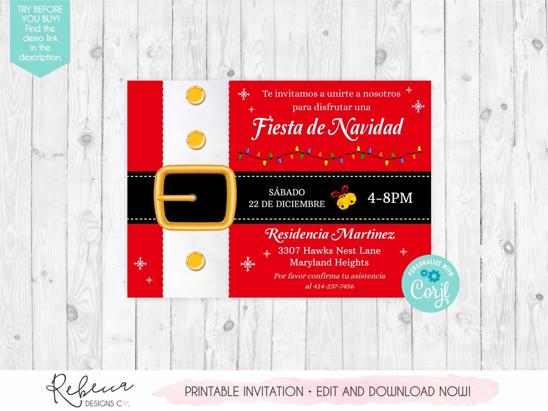 Invitacion Navidad Christmas Invitation in Spanish Fiesta De - Etsy