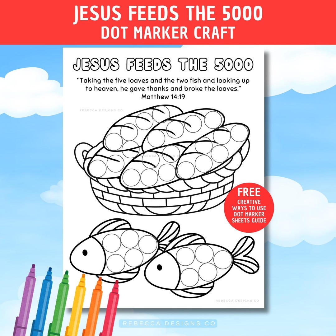 Jesus Feeds 5000 Dot Marker Craft Printable Sunday School Activity Fish ...