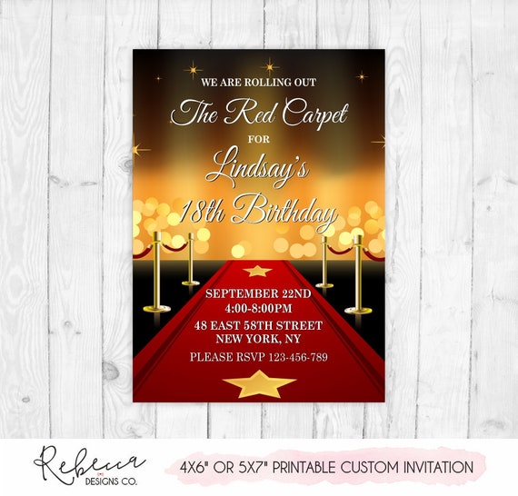 Red carpet invitation hollywood invitation movie night invitation ...