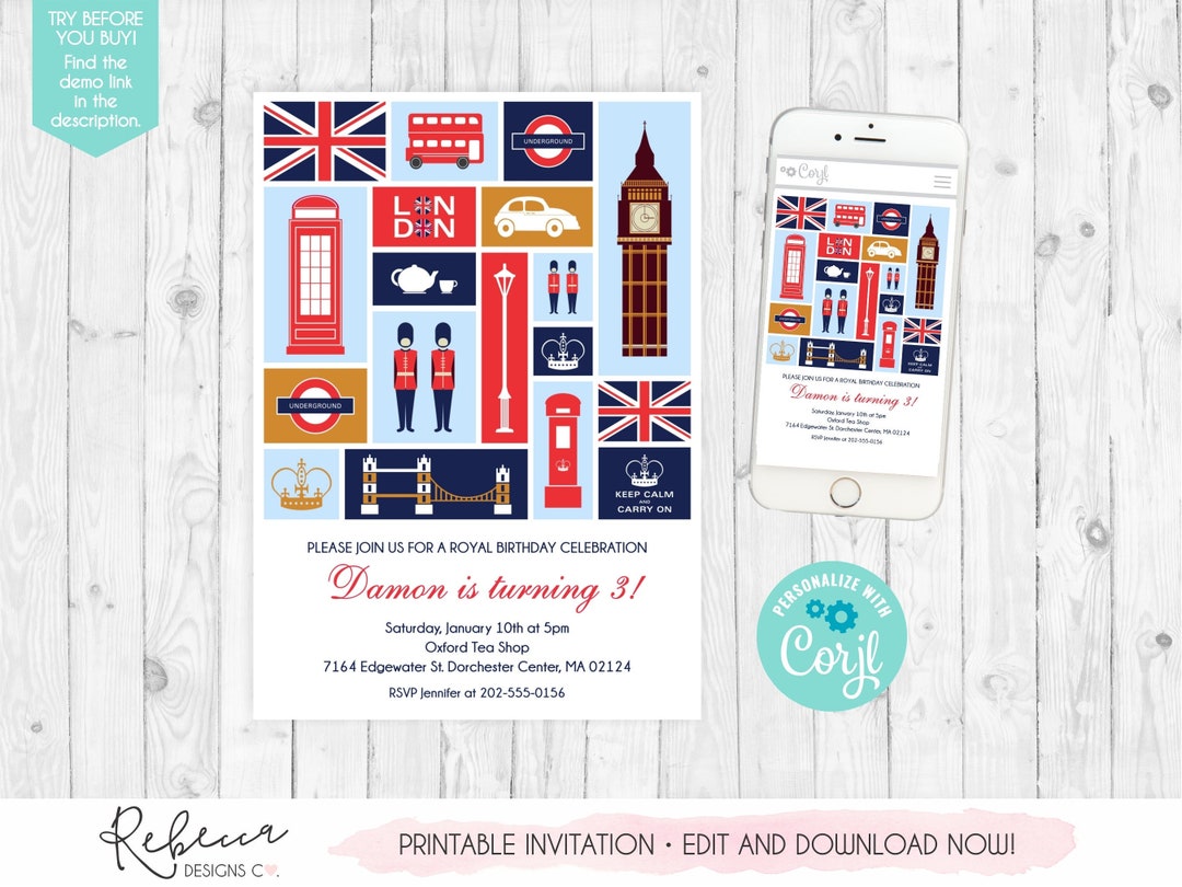 London Invitation England Invitation Template London Birthday Party ...