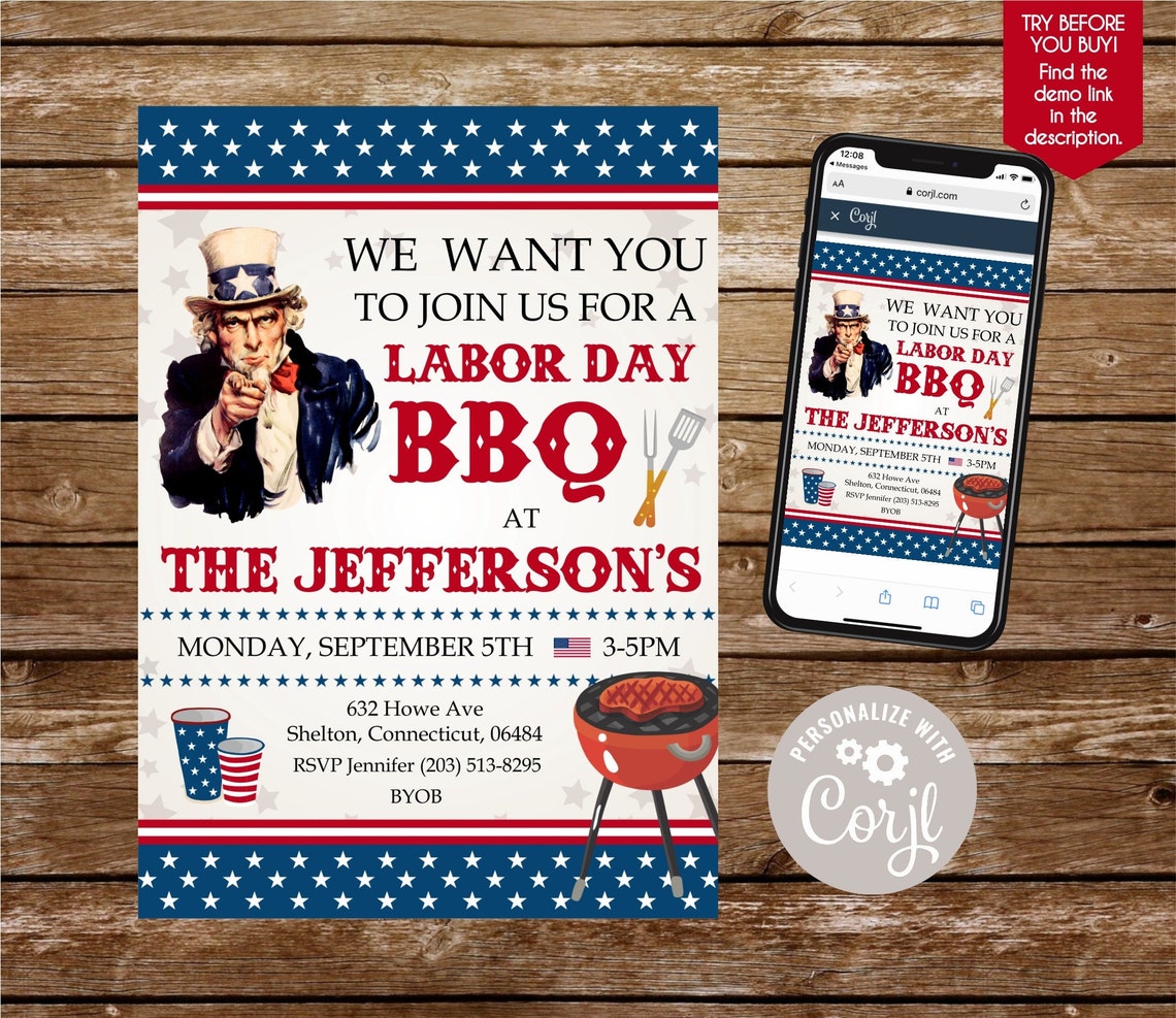 Labor Day Invitation Labor Day Bbq Invitation Template Labor - Etsy
