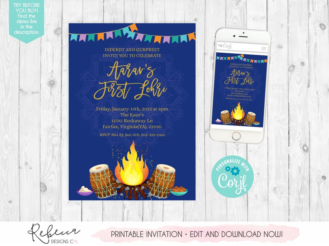 Lohri Invitation First Lohri Invitation Punjabi Baby - Etsy