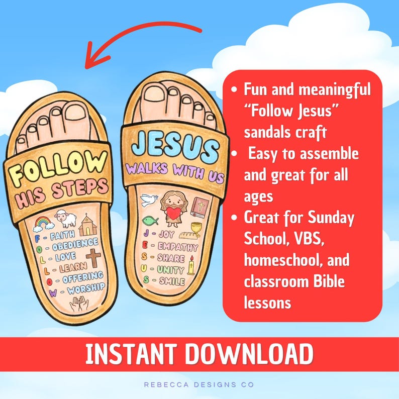 Follow Jesus Sandals Printable Coloring Page Activity for Kids Sunday ...