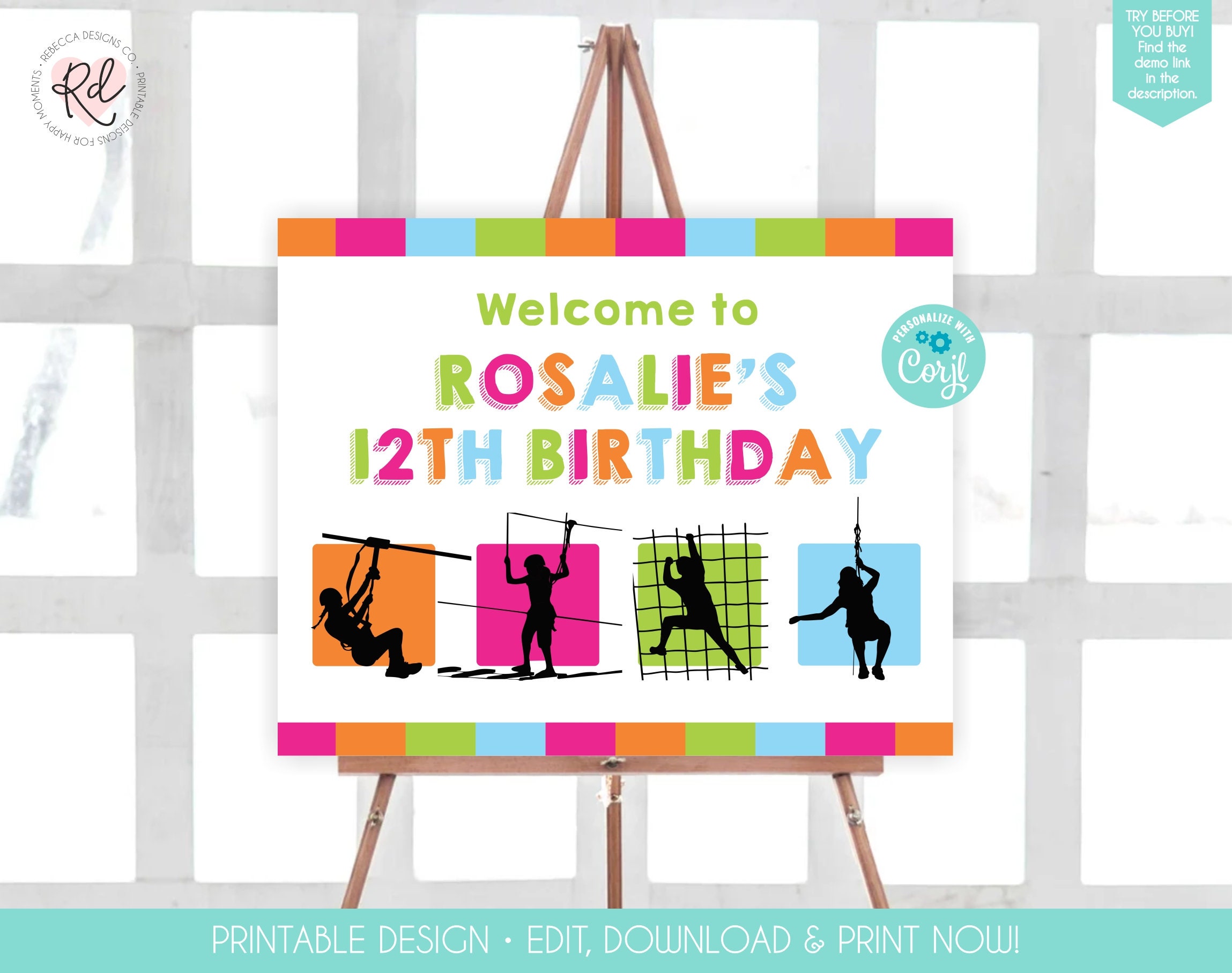 Ropes Course Welcome Sign Obstacle Course Birthday Girl Zipline Sign ...