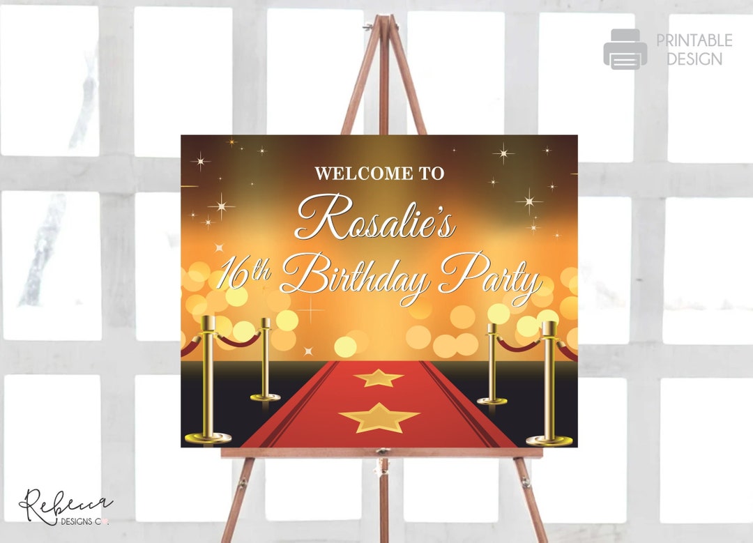 Red Carpet Welcome Sign Movie Night Birthday Party Sign Printable Red ...