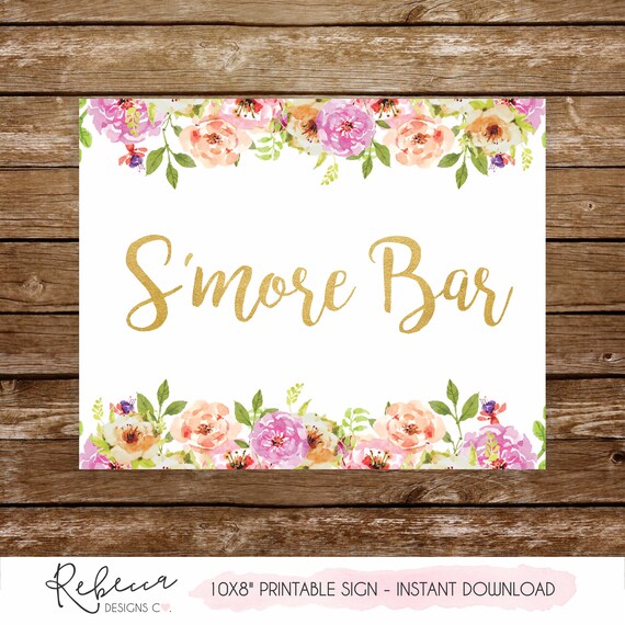 Smore bar sign printable sign candy bar sign white and gold sign ...