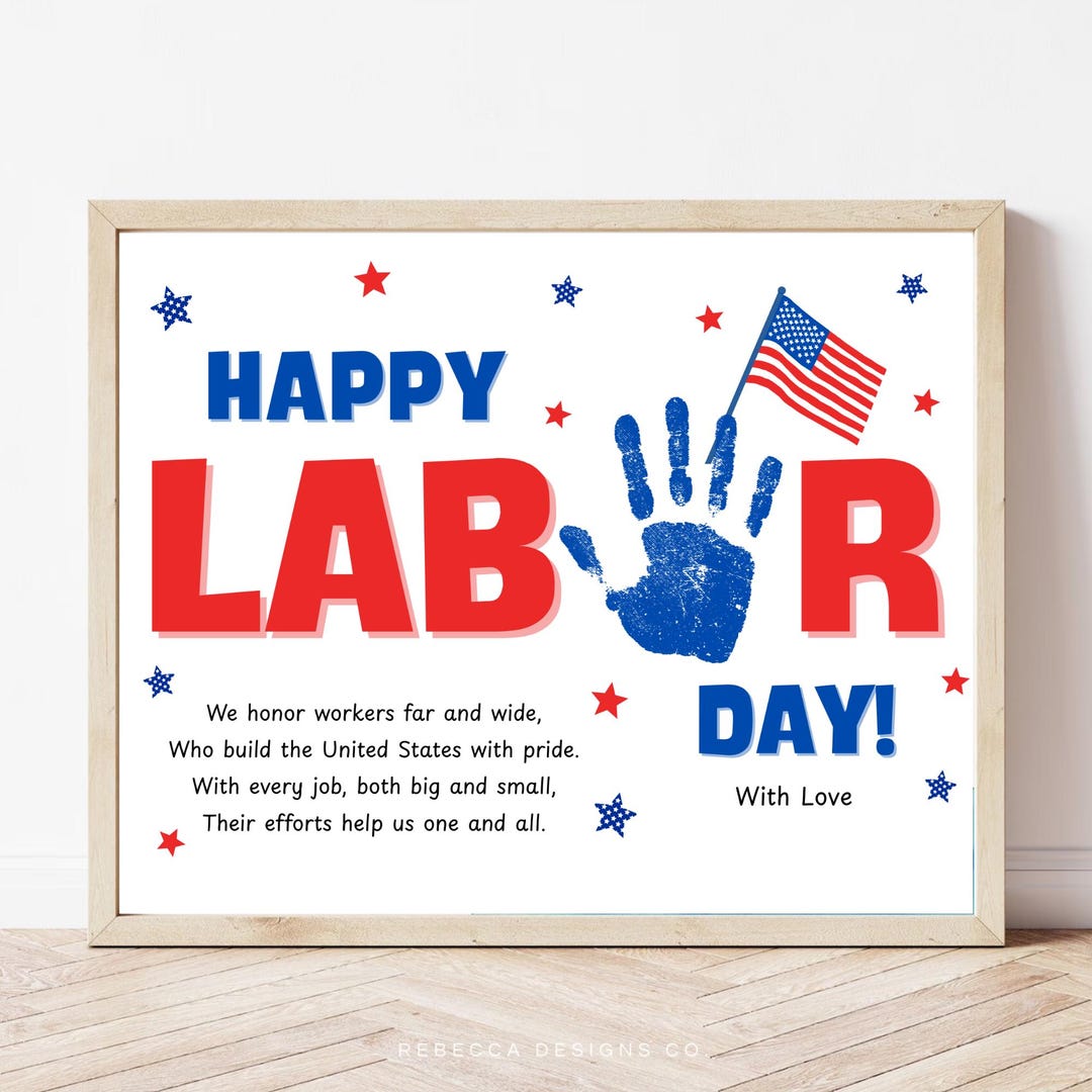 Labor Day Handprint Printable Craft Labor Day Footprint Art Patriotic ...