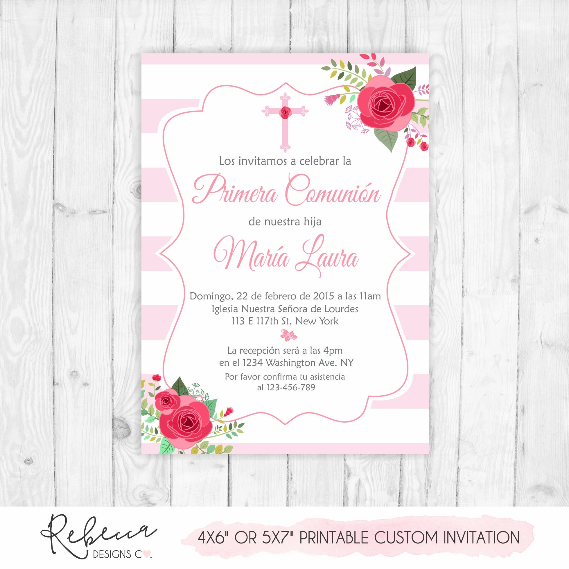 Invitacion de comunion niña imprimible primera comunion - Etsy México