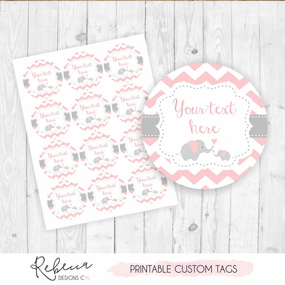 Pink elephant favor tags elephant baby shower pink favor tags printable ...