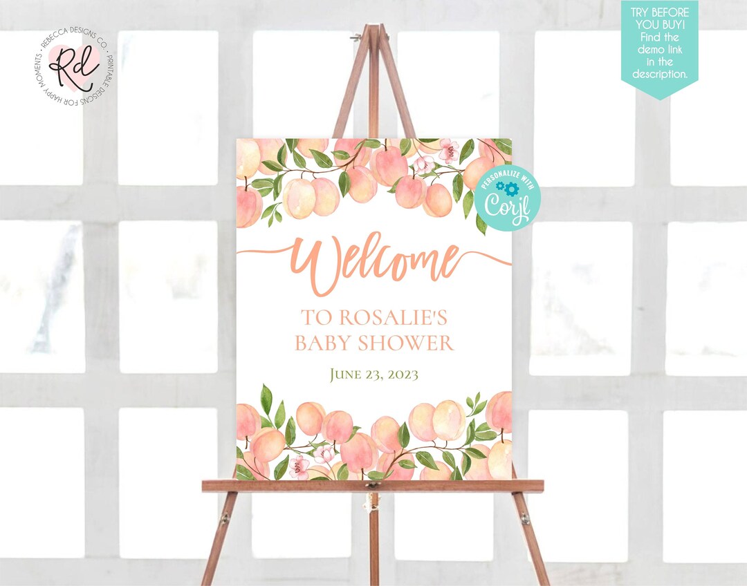 Peach Baby Shower Welcome Sign Printable Sweet as a Peach Baby Shower ...
