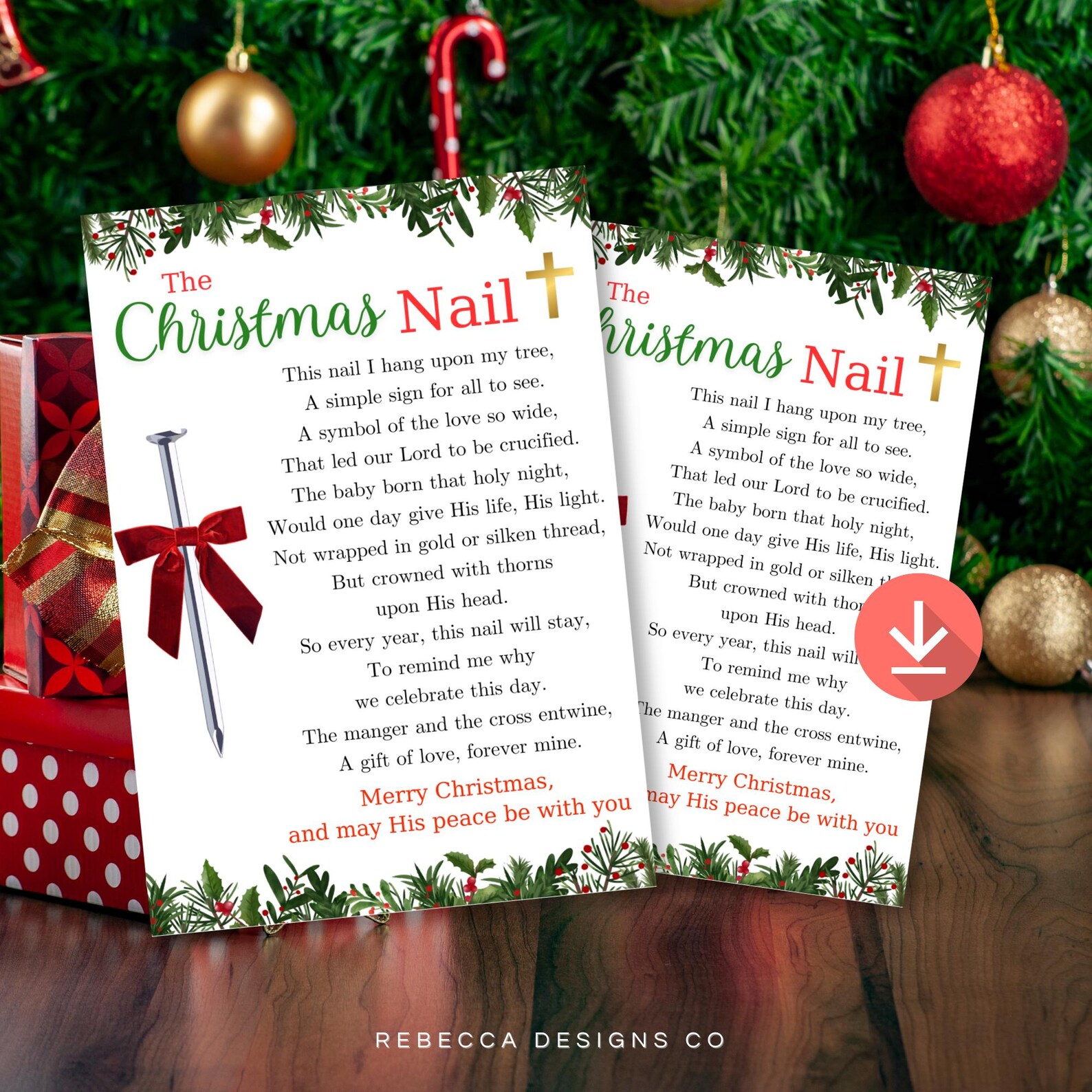 The Christmas Nail Ornament Tag Nail Ornament Card Christmas Poem ...