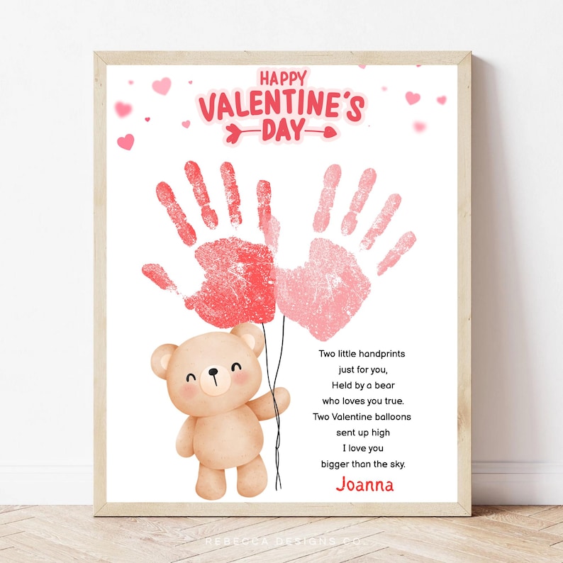 Valentine Handprint Craft for Kids Bear Poem Keepsake Printable ...