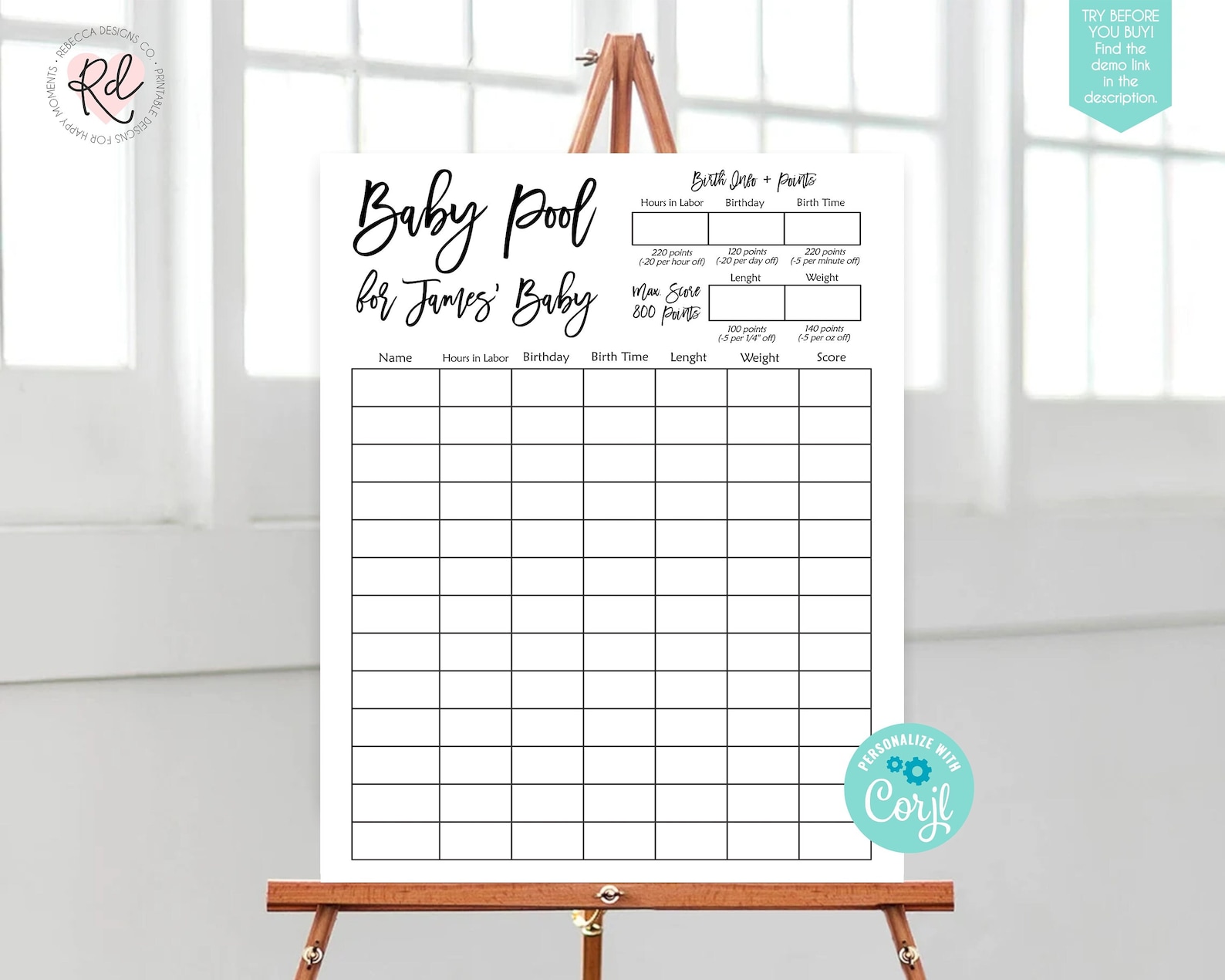 Baby Shower Baby Pool Game Printable Baby Predictions Game Editable ...