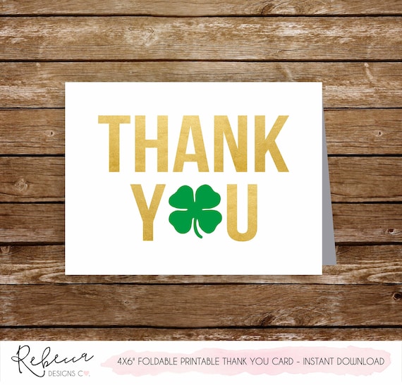 St Patricks Thank You Card Printable Birthday Thank You Card | Etsy