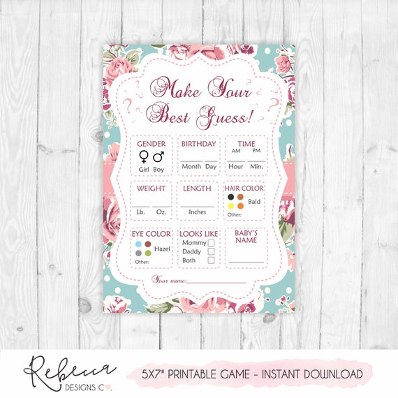 Baby predictions game baby guesses printable game guess game baby ...