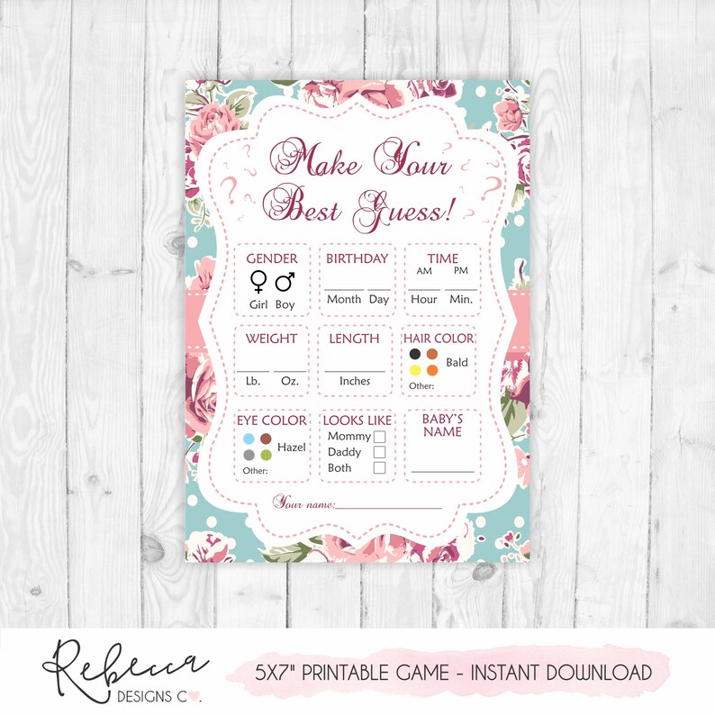 Baby Predictions Game Baby Guesses Printable Game Guess Game | Etsy