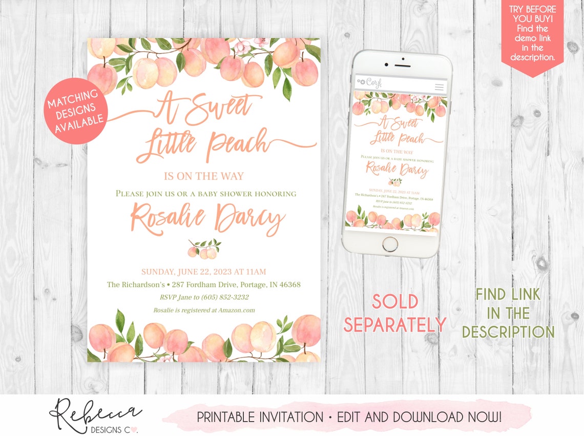 Peach Birthday Welcome Sign Printable Sweet as a Peach Birthday Decor ...
