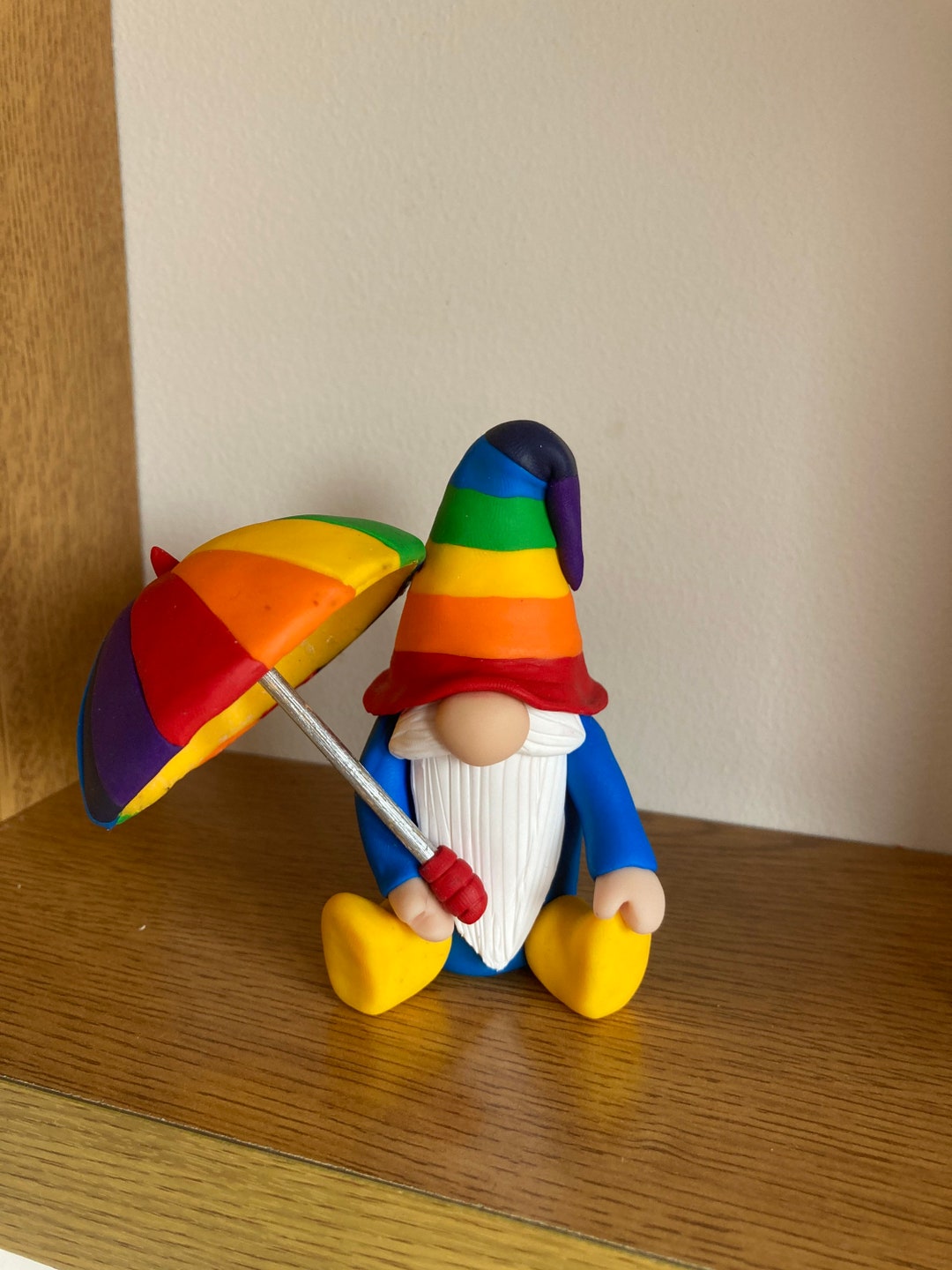 Rainbow Gonk Gnome, Clay Ornament With Umbrella and Wellies, Gifts for ...