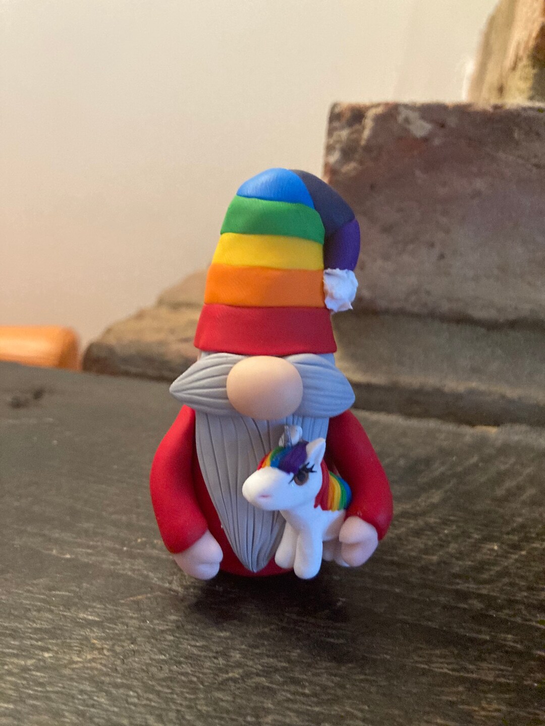 Rainbow Gonk Gnome With Rainbow Unciorn Handmade Clay - Etsy