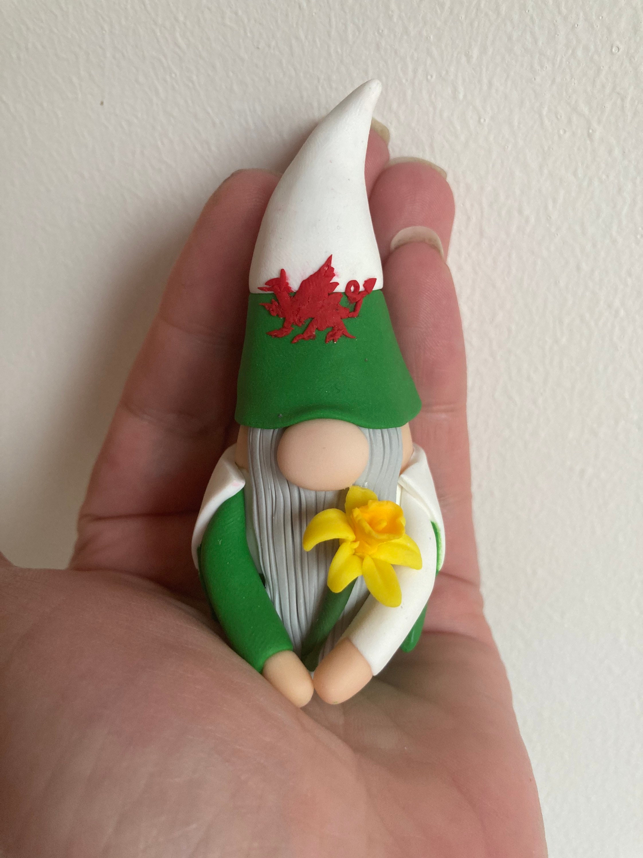 Welsh Gonk Gnome, Nordic Clay Ornament, Handmade Nisse, Tomte, St David ...