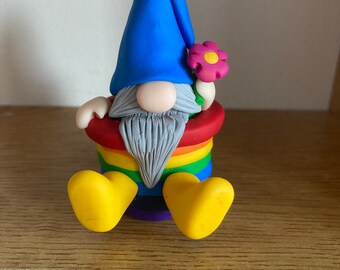 Rainbow Gonk Gnome, Clay Ornament With Umbrella and Wellies, Gifts for ...