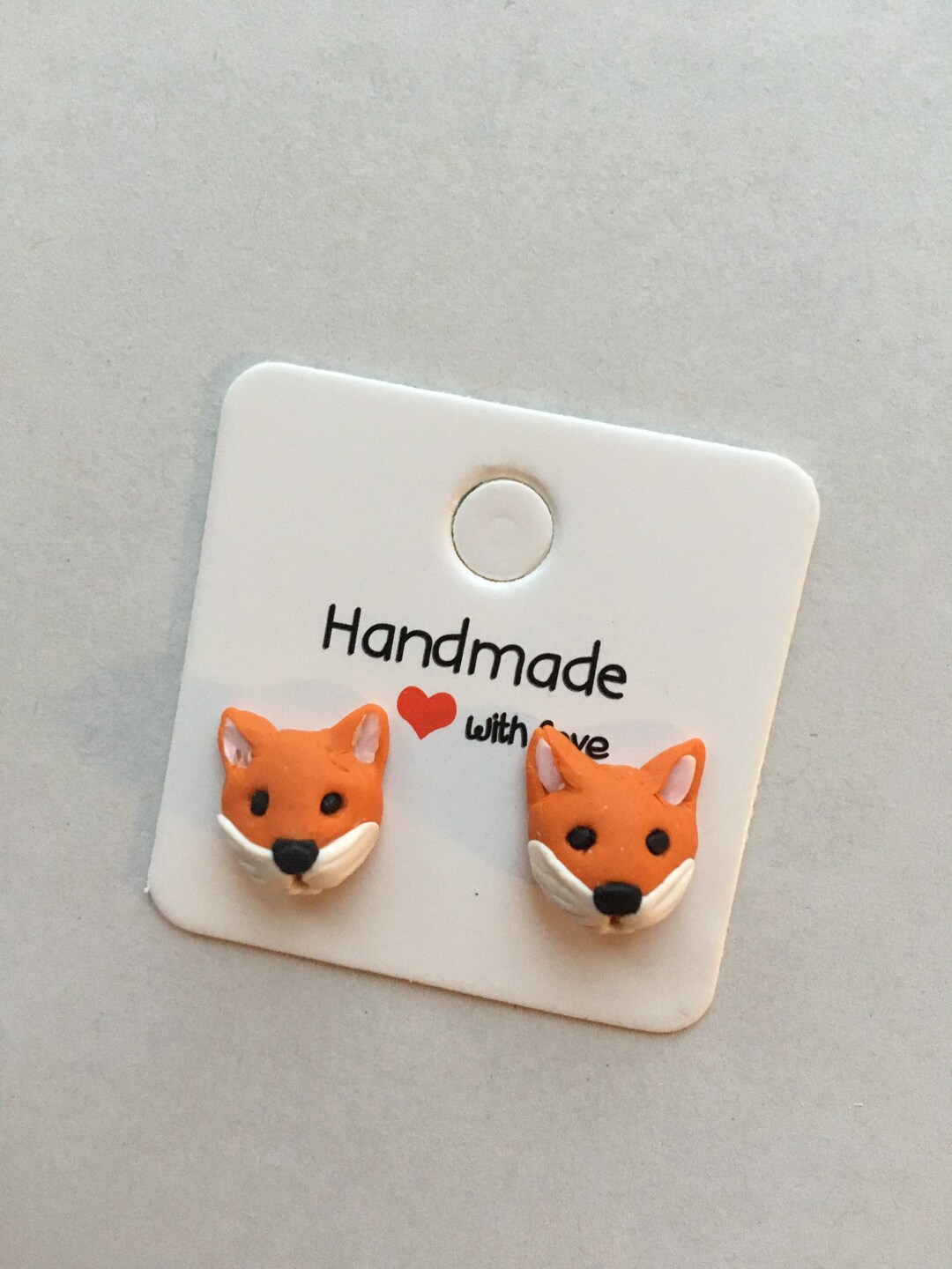 Cute Fox earrings, studs, Polymer Clay Orange Fox jewellery, Fox lovers ...