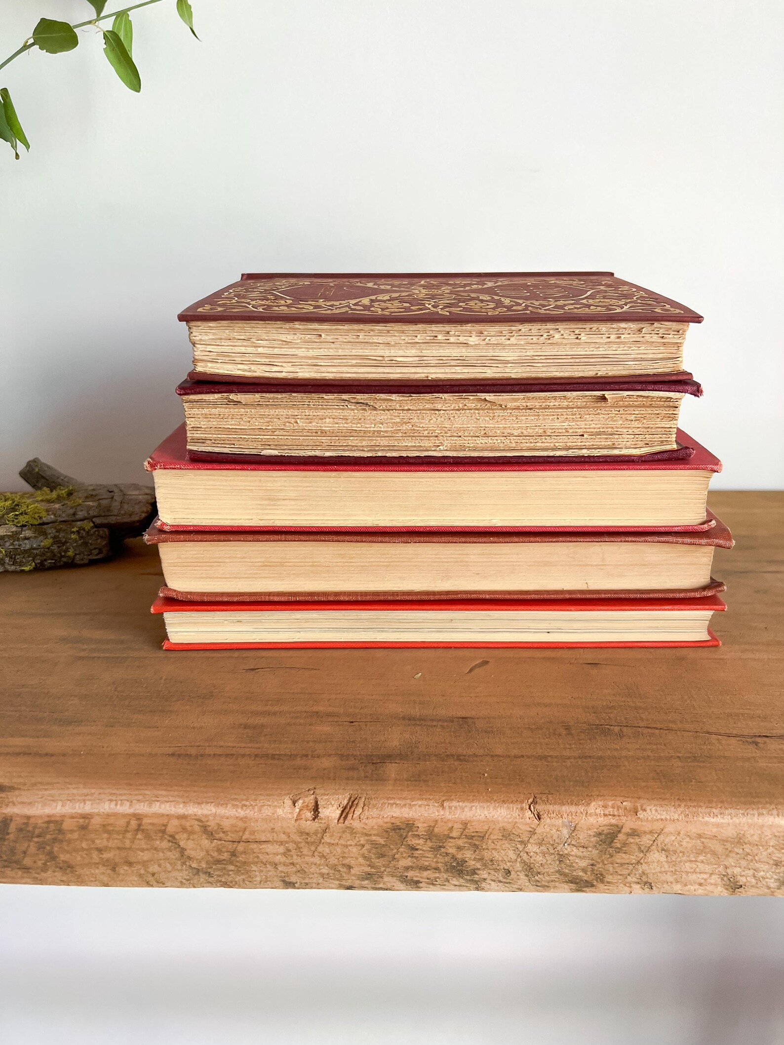 Vintage Blush and Coral Books, Antique Book Set- Timeless Classics ...