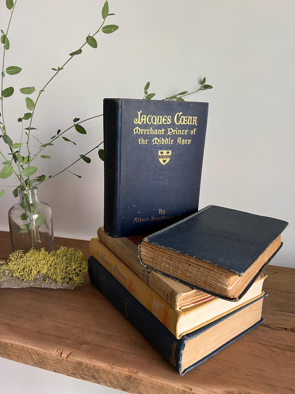 Vintage Blue and Yellow Books, Set of 5 Antique Books, Home Decor ...