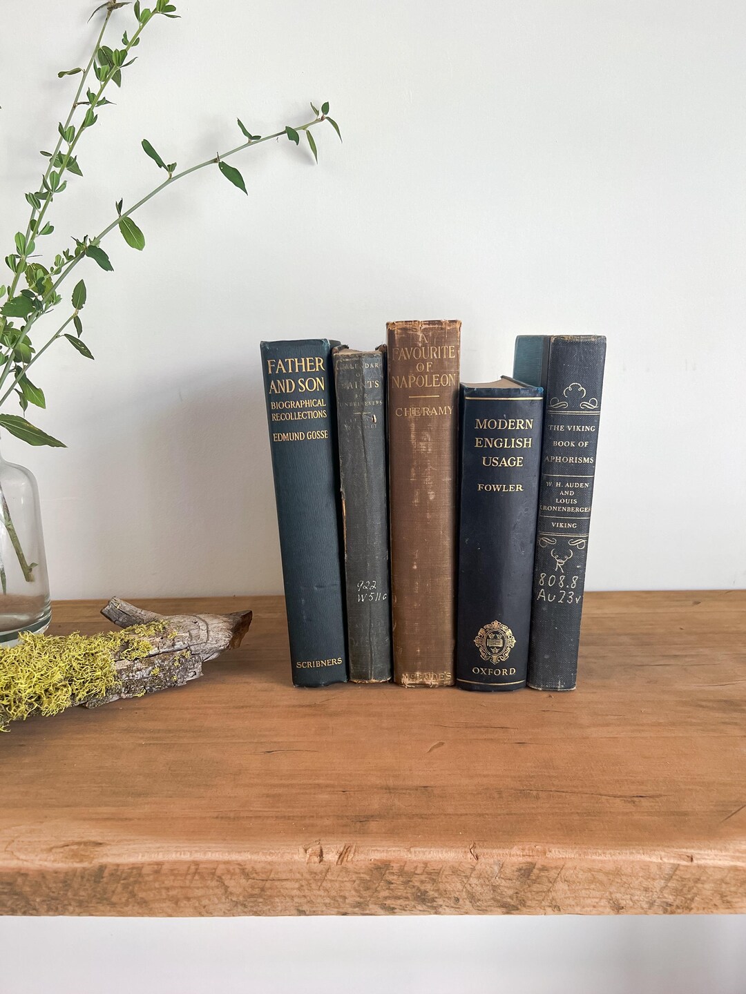 Vintage Blue, Brown and Gray Book Collection, Antique Book Set ...