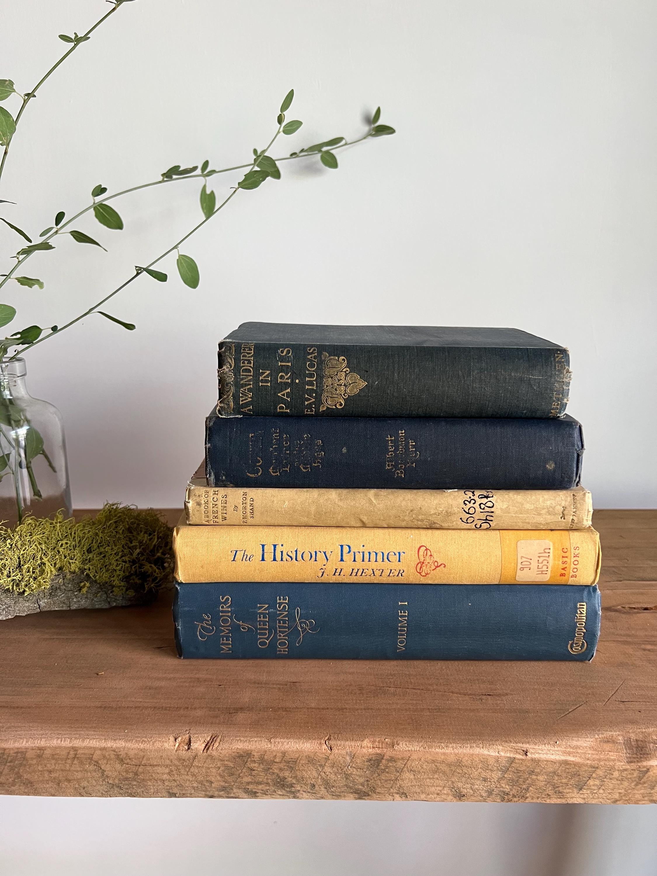 Vintage Blue and Yellow Books, Set of 5 Antique Books, Home Decor ...