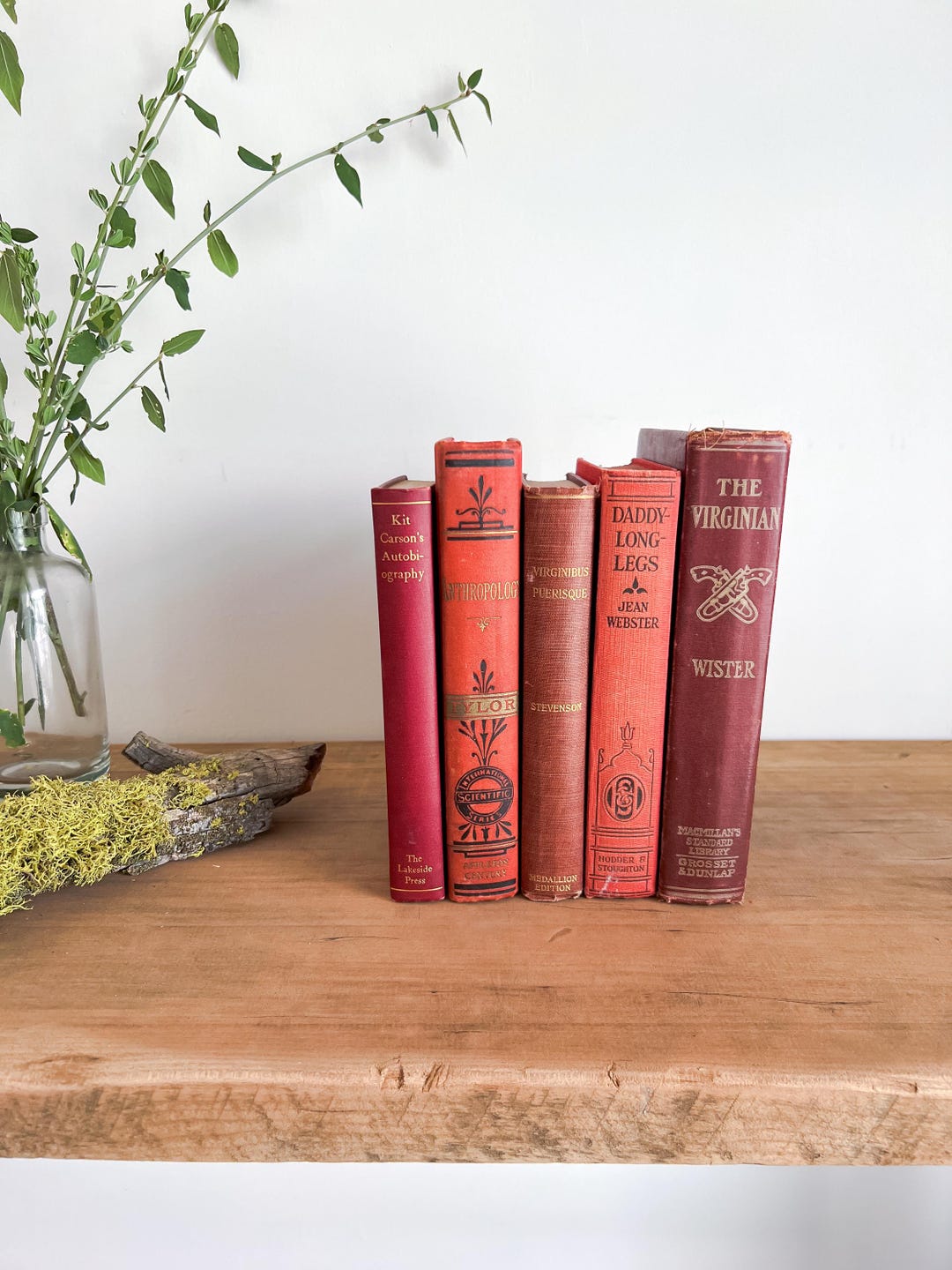Vintage Red Book Collection, Vintage Decor Antique Book Set- Timeless ...