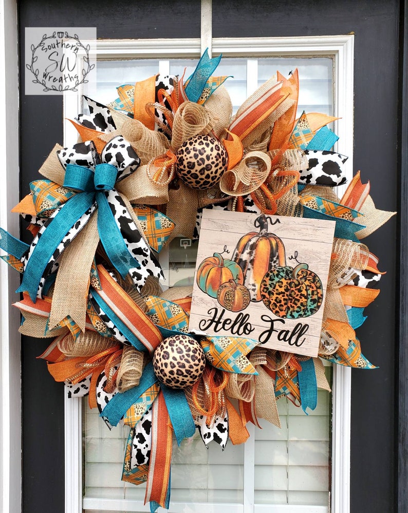 Hello Fall Wreath Fall Leopard Wreath Fall Front Door - Etsy