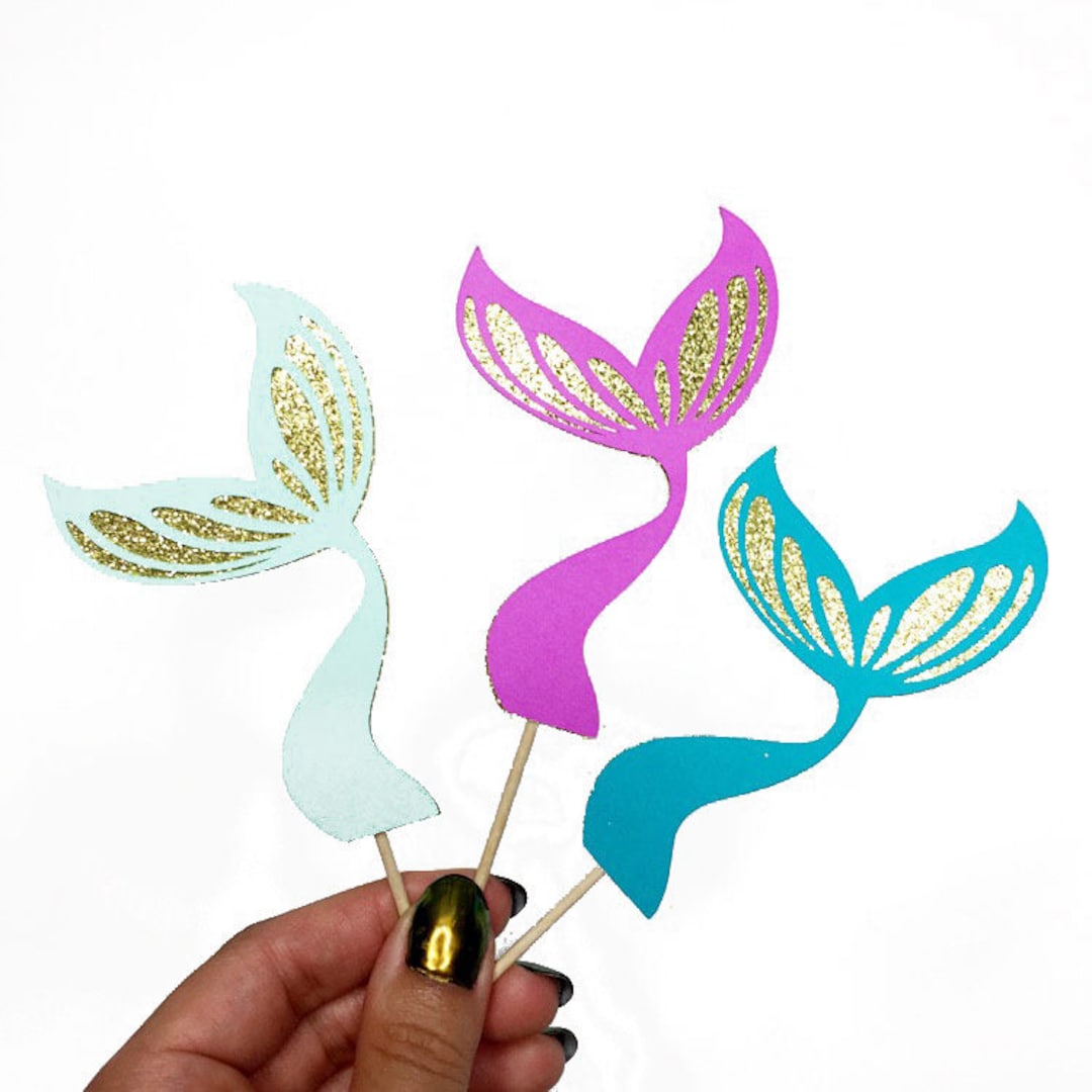 Mermaid Cupcake Toppers, Glitter Mermaid Tail Cupcake Topper, Mermaid ...