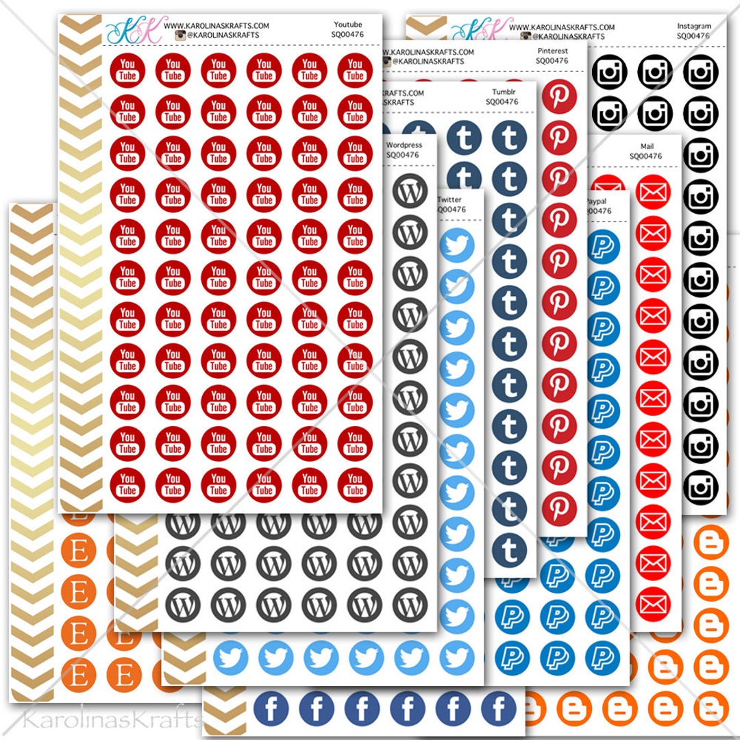 Social Media Stickers for Planner, Calendar! Functional Planner ...