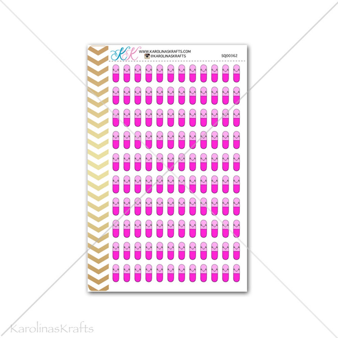 Pink Kawaii Pill Stickers for Planner, Calendar! Functional Planner ...